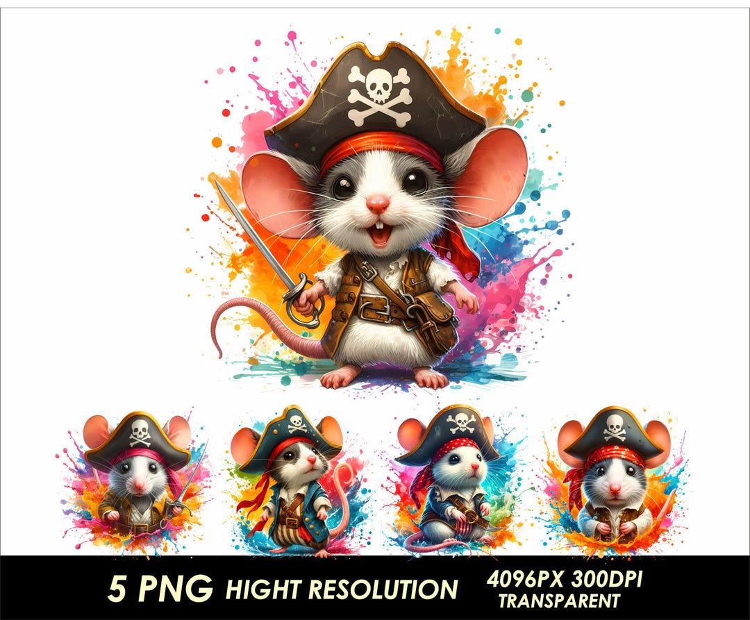5 Png Pirate Mouse High Quality Sublimation Printing Digital Download T ...