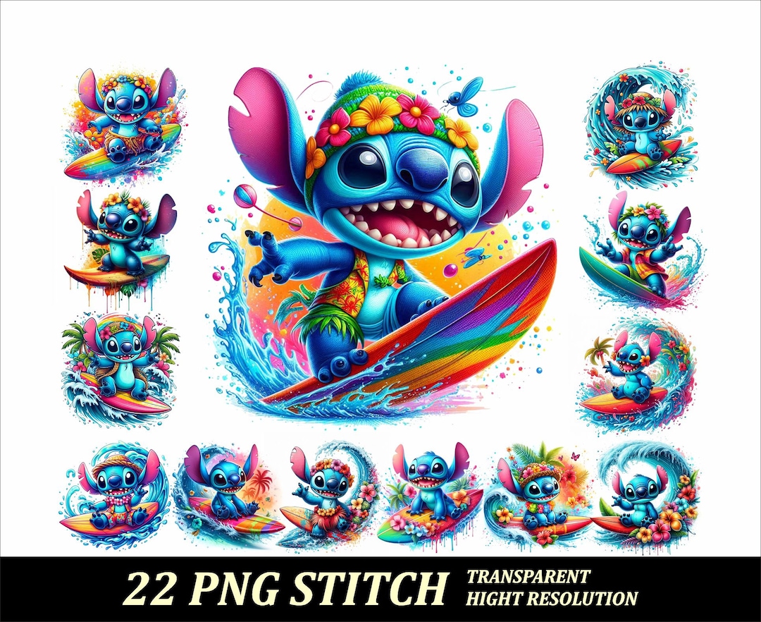22 PNG Stitch Surf Bundle Design Png Sublimation Transparent Png Stitch ...