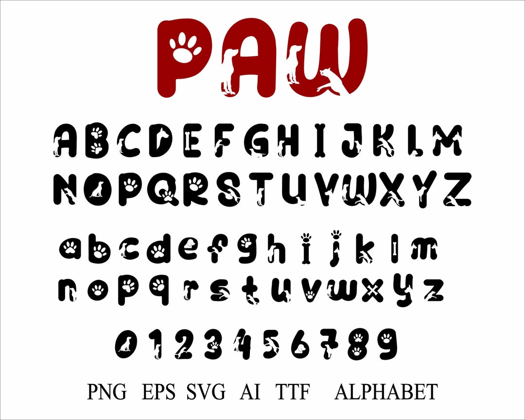 Paw Font Svg Paw Alphabet Letters Svg Dog Paw Font Paw Alphabet T-shirt ...