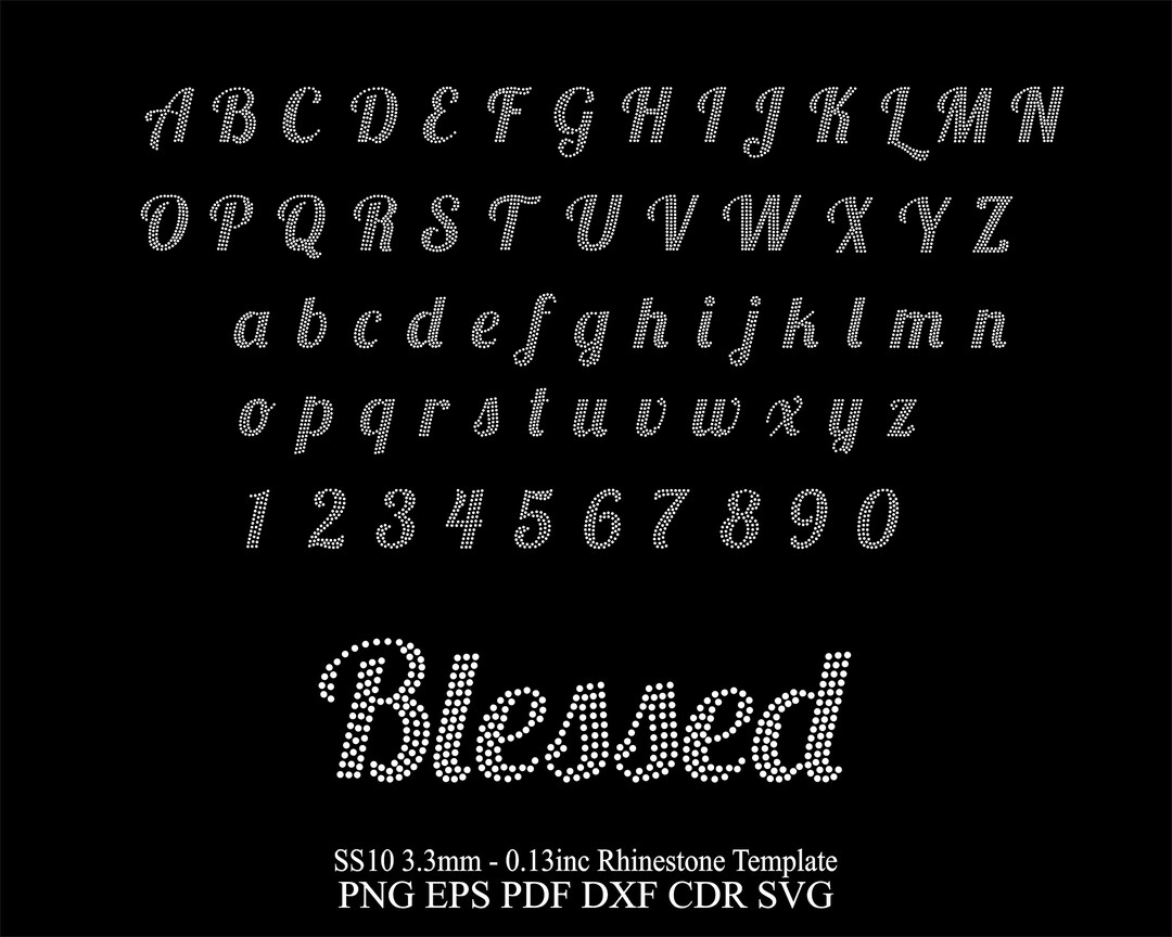 Rhinestone Blessed Alphabet Template Rhinestone Font SS10 Rhinestone ...
