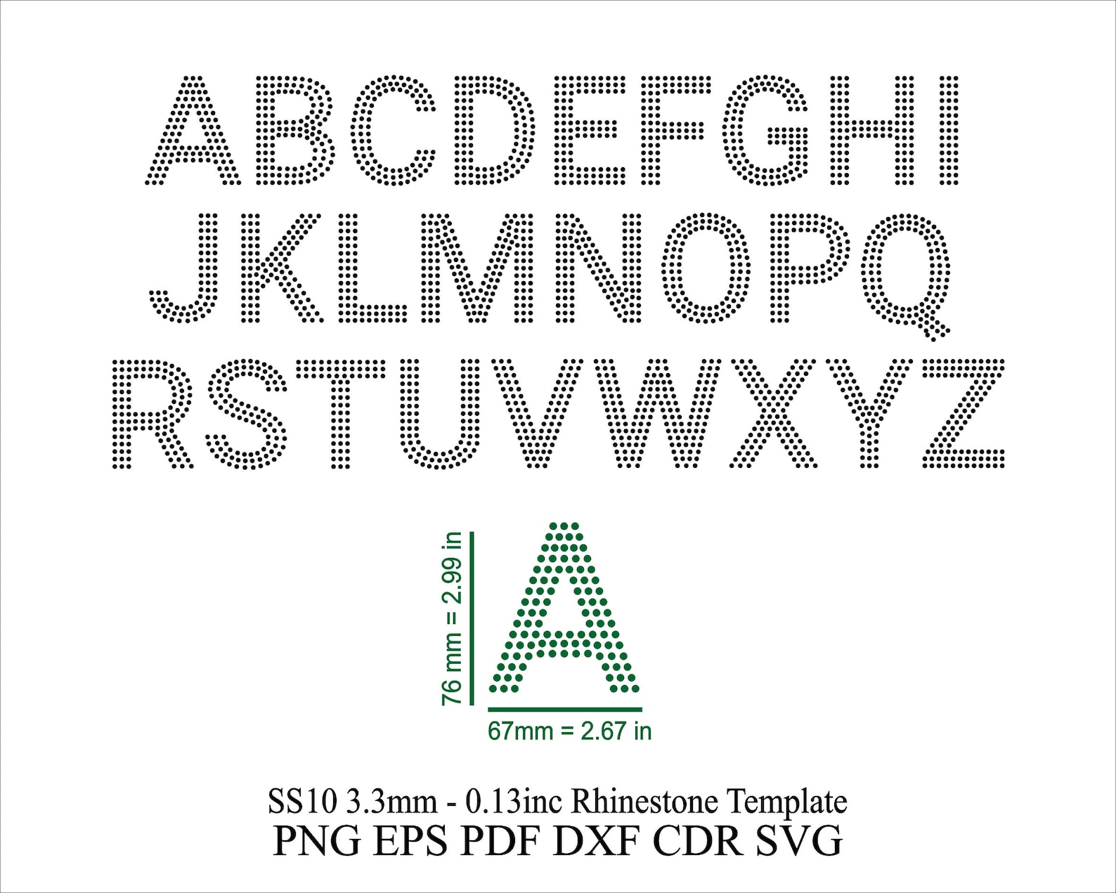 Rhinestone Alphabet Template Svg Rhinestone Font Template Png Dxf SS10 ...
