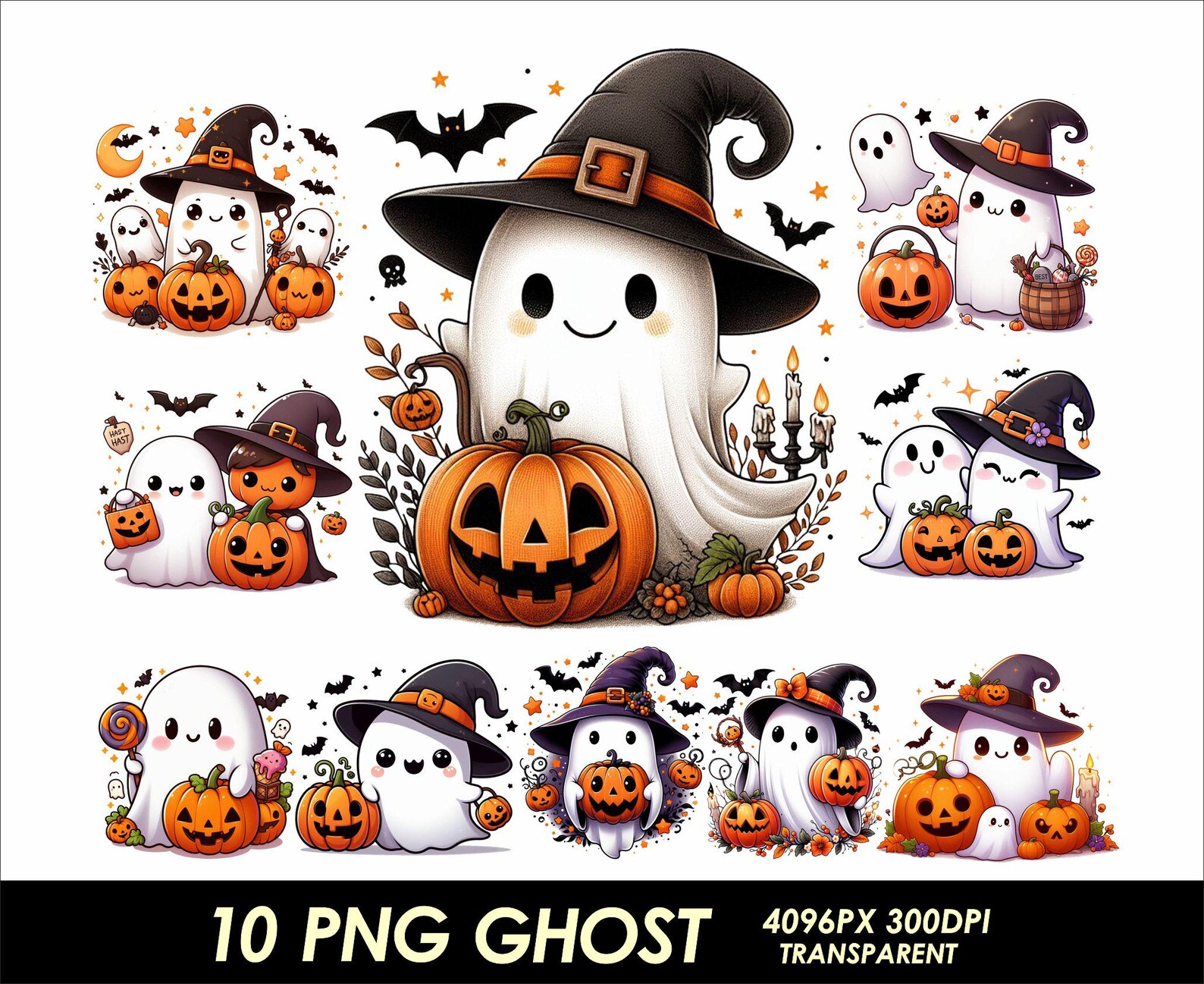 Halloween Ghost Clipart Pngs, Pumpkin Designs (set of 10) Transparent ...