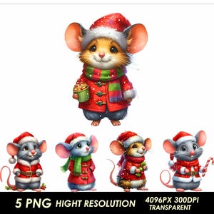 Christmas Mouse Clipart 5 Png High Quality Sublimation Printing Digital ...