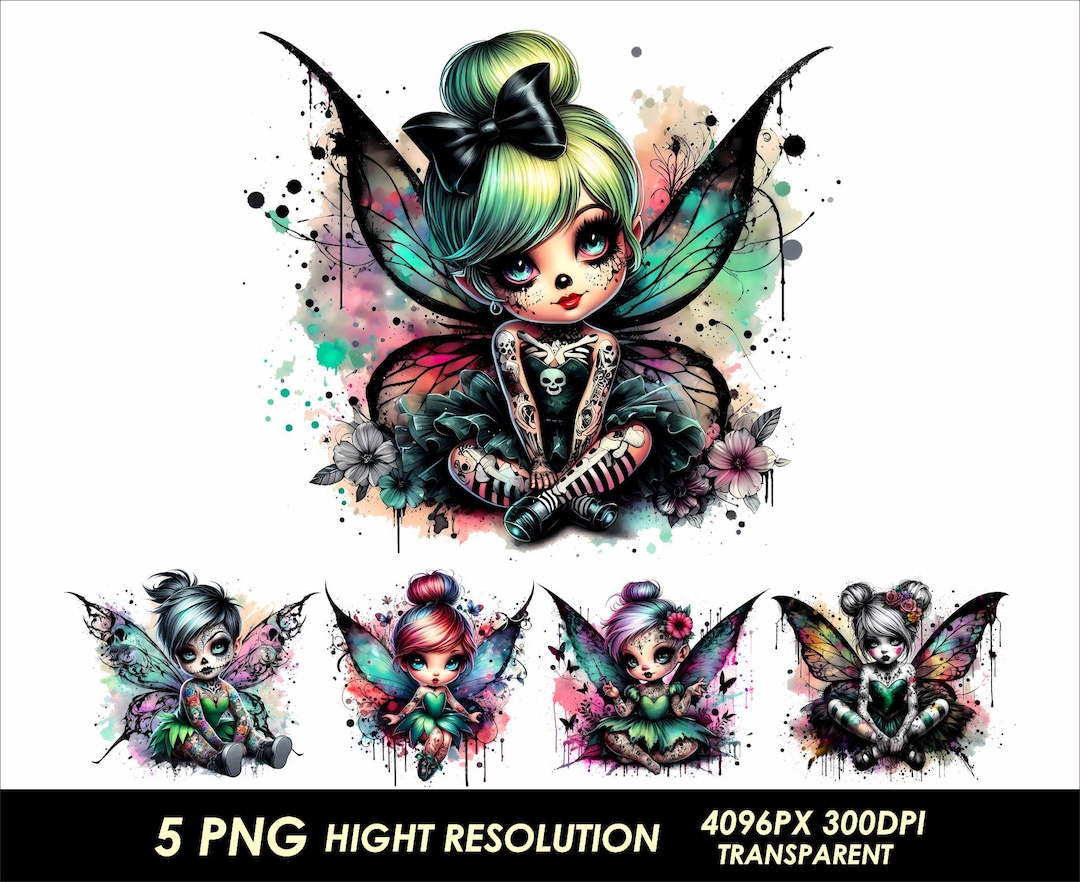 5 PNG Gothic Tinker Fairy Clipart Bundle High Quality Sublimation ...