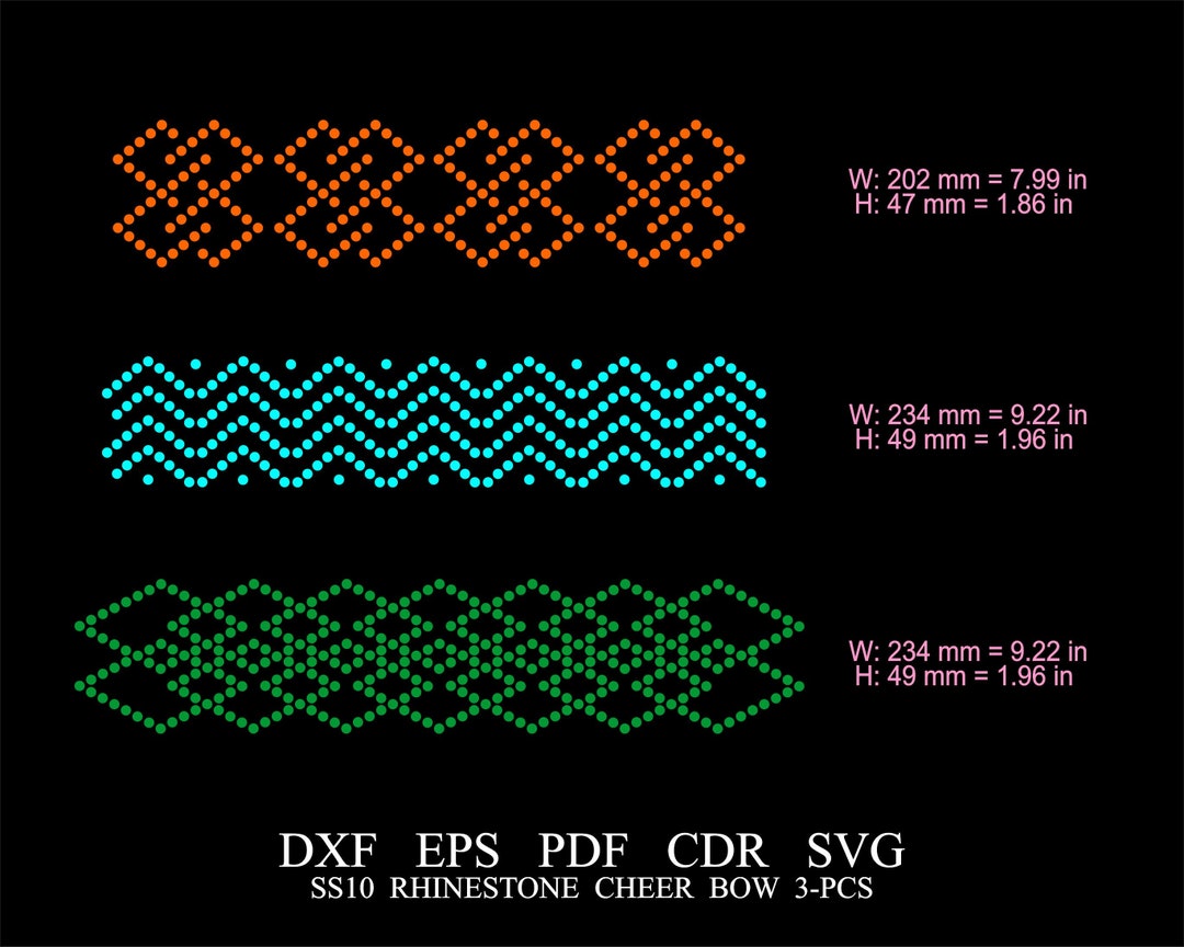 Rhinestone Cheer Bow Template Svg Rhinestone SS10 Cheer Strip ...