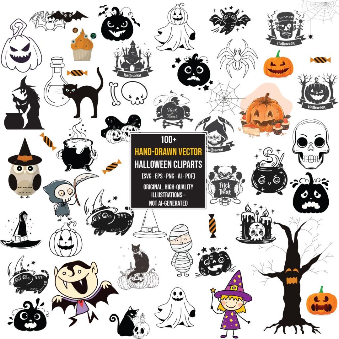 Hand-drawn Halloween Clipart Set | Vector Icons (digital Download) - Etsy