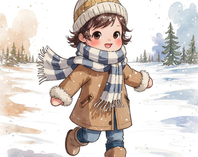 Watercolor Winter Kids Clipart Bundle : 20 Christmas Children JPG ...