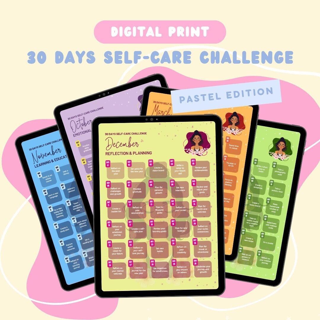 30-day Self-care Challenge Template pastel 12-month Empowerment Journey ...