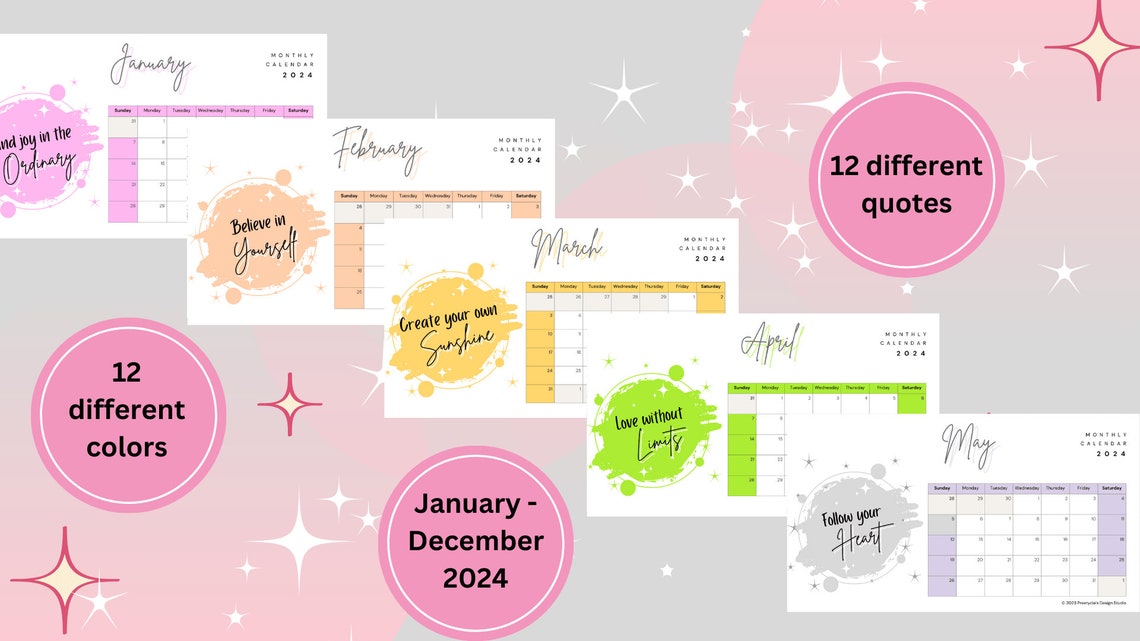 Printable Calendar 2024 Quotes Calendar - Etsy