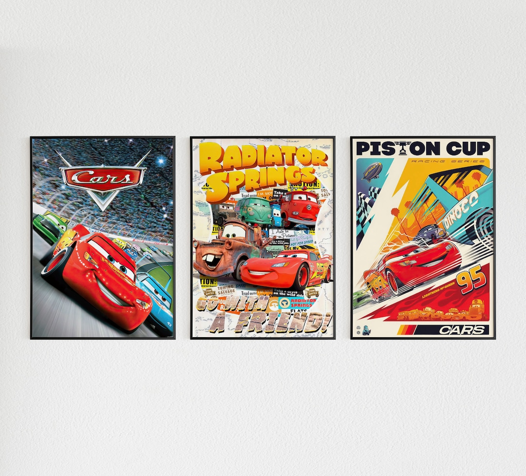 Cars Poster Set of 3, Mcqueen Poster, Radiator Springs Poster, Piston ...