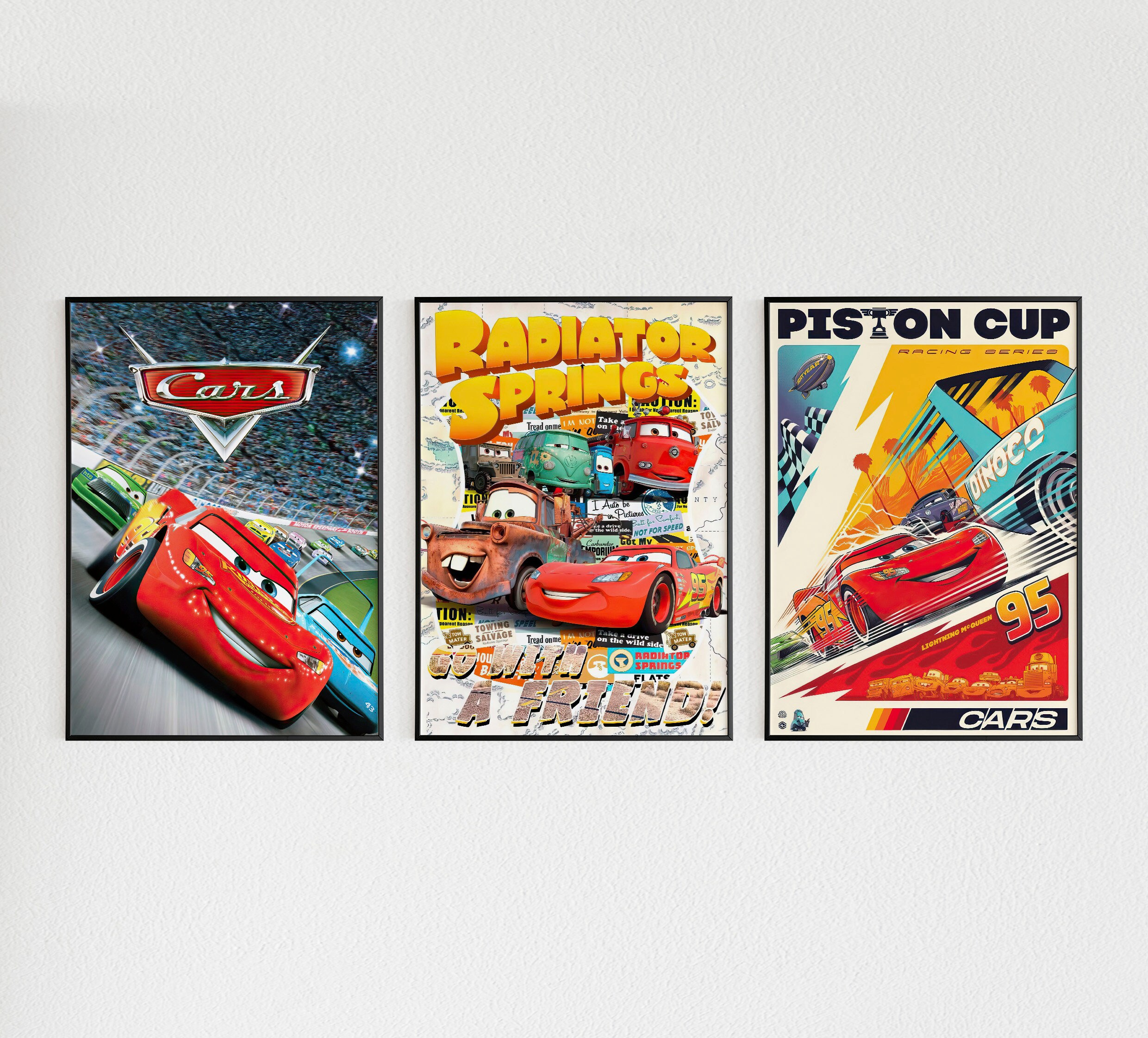 Cars Poster Set of 3, Mcqueen Poster, Radiator Springs Poster, Piston ...