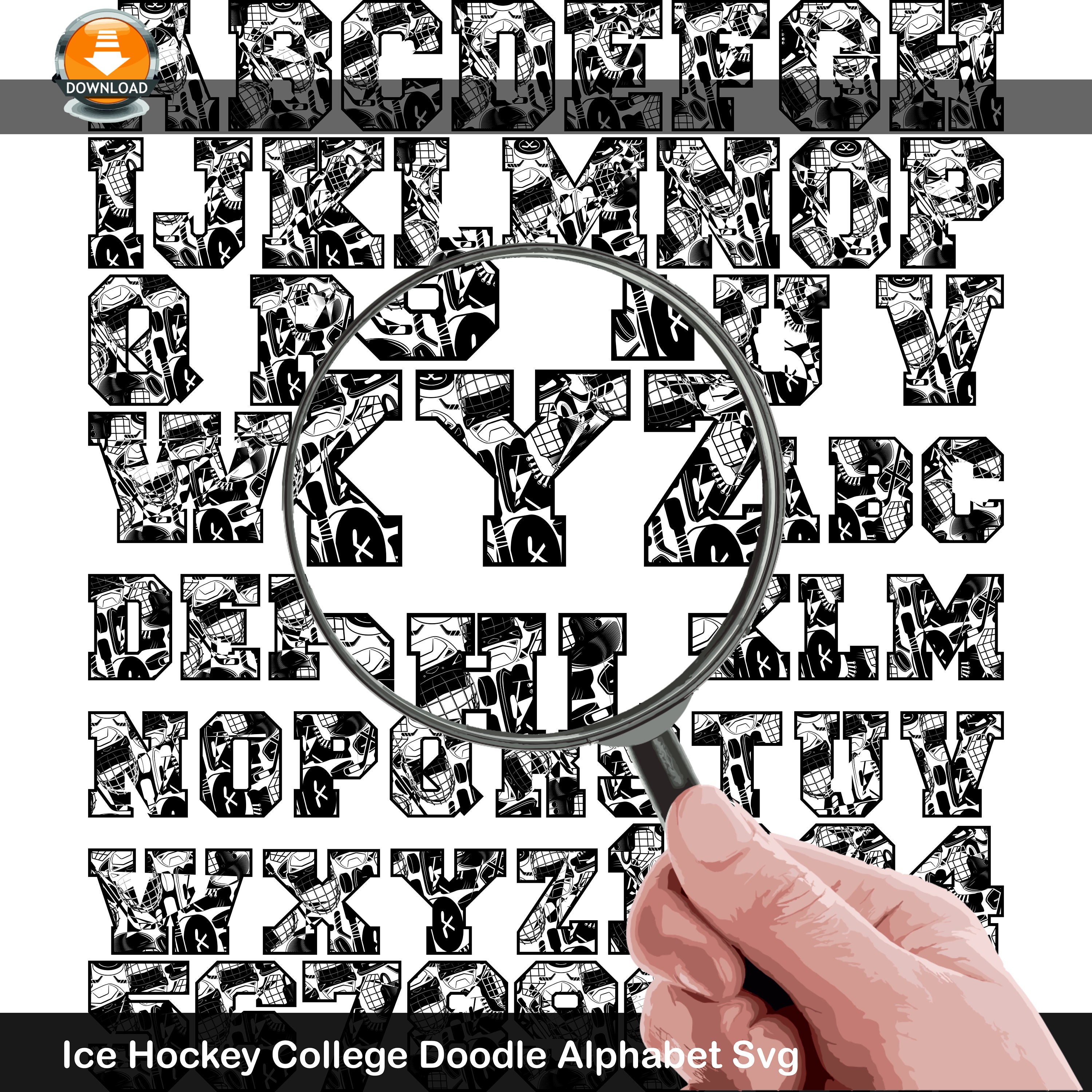 Ice Hockey College Doodle Alphabet Svg, Ice Hockey Font Svg, College ...
