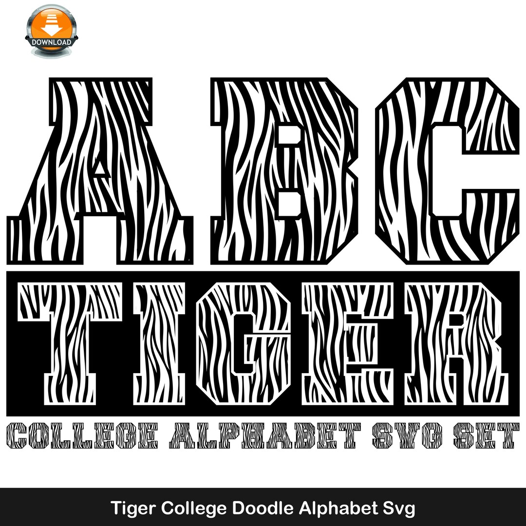 Tiger College Doodle Alphabet Svg, Tiger Font Svg, College Alpha Svg ...