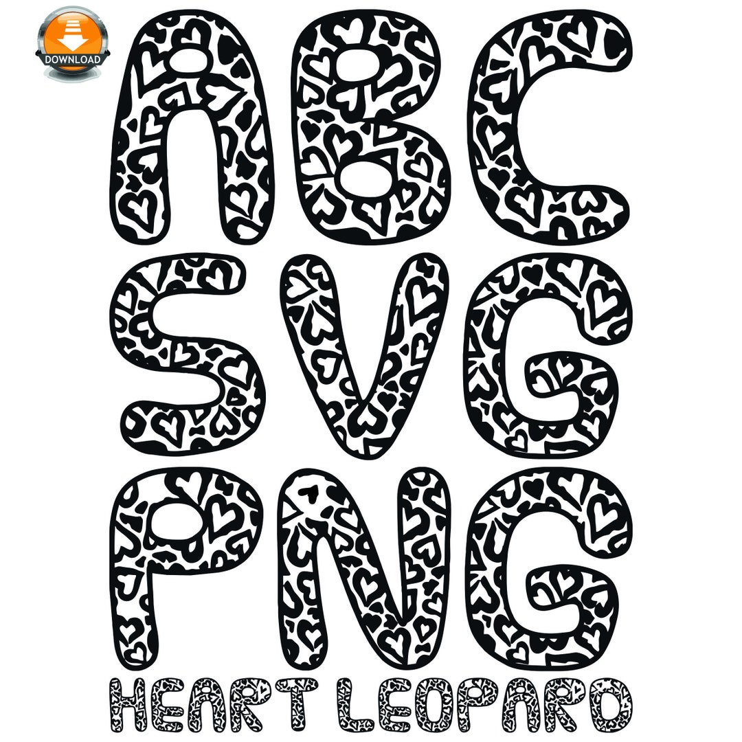Heart Leopard Funny Doodle Alphabet Png, Heart Leopard Font Png, Funny ...