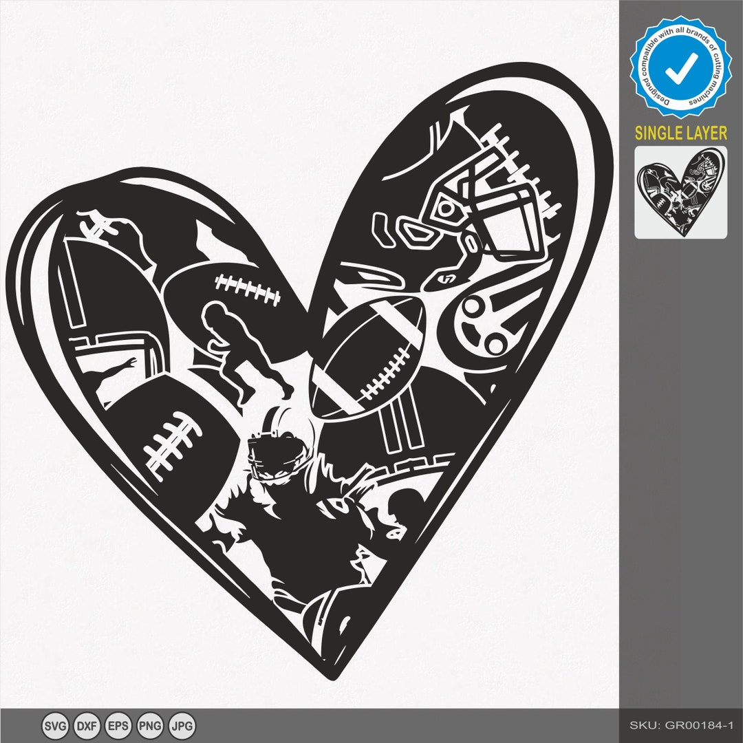Heart Svg Digital Download, Football Heart Svg Digital Print, Football ...