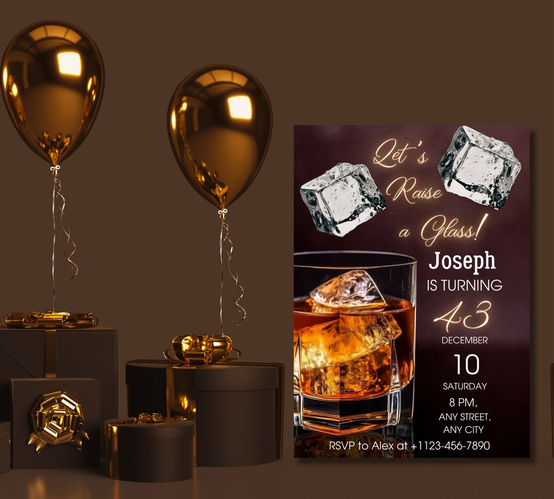 Adult Birthday Party Invitation, Editable Wiskey Cognac Liquor Brandy ...