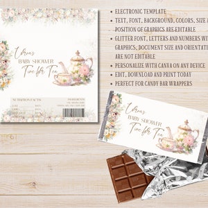 Editable Tea Party Chocolate Bar Wrapper Girl Boy Baby Shower Par-tea ...