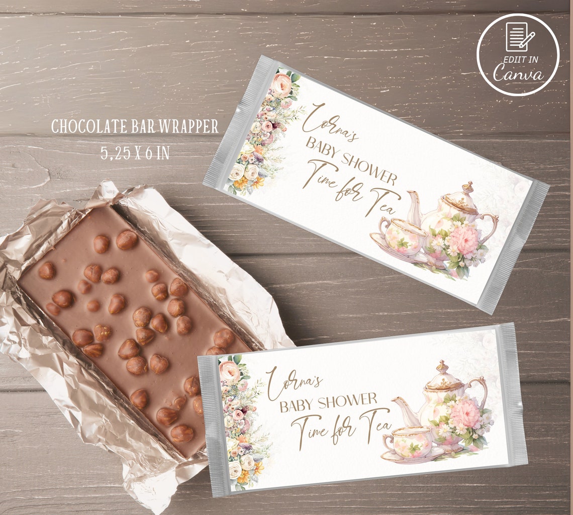 Editable Tea Party Chocolate Bar Wrapper Girl Boy Baby Shower Par-tea ...
