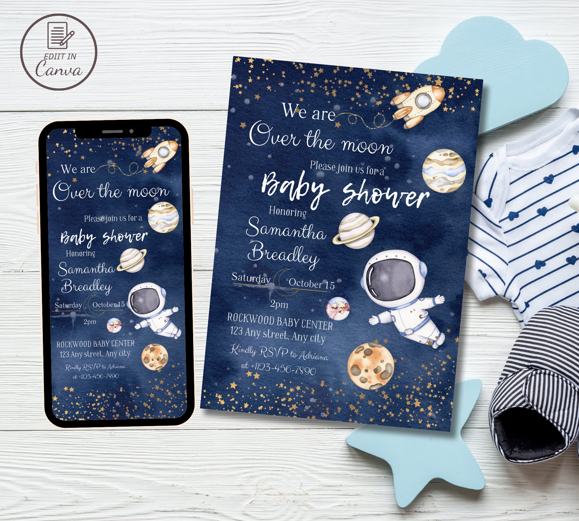 Space Boy Baby Shower Invitation, Digital Galaxy Baby Shower Invite ...