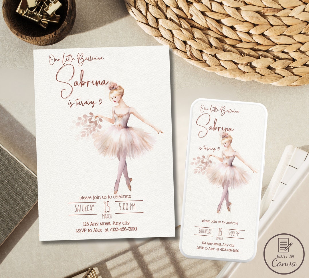 Minimalist Ballerina Birthday Invitation, Ballet Dancer Birthday ...