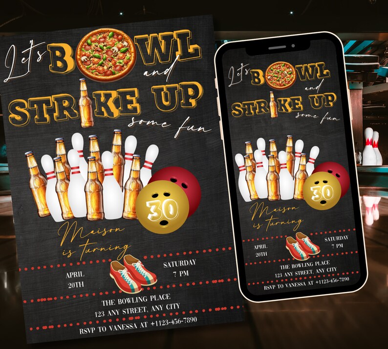 Let’s Bowl and Strike up Some Fun Invite, Bowling Party Invitation ...