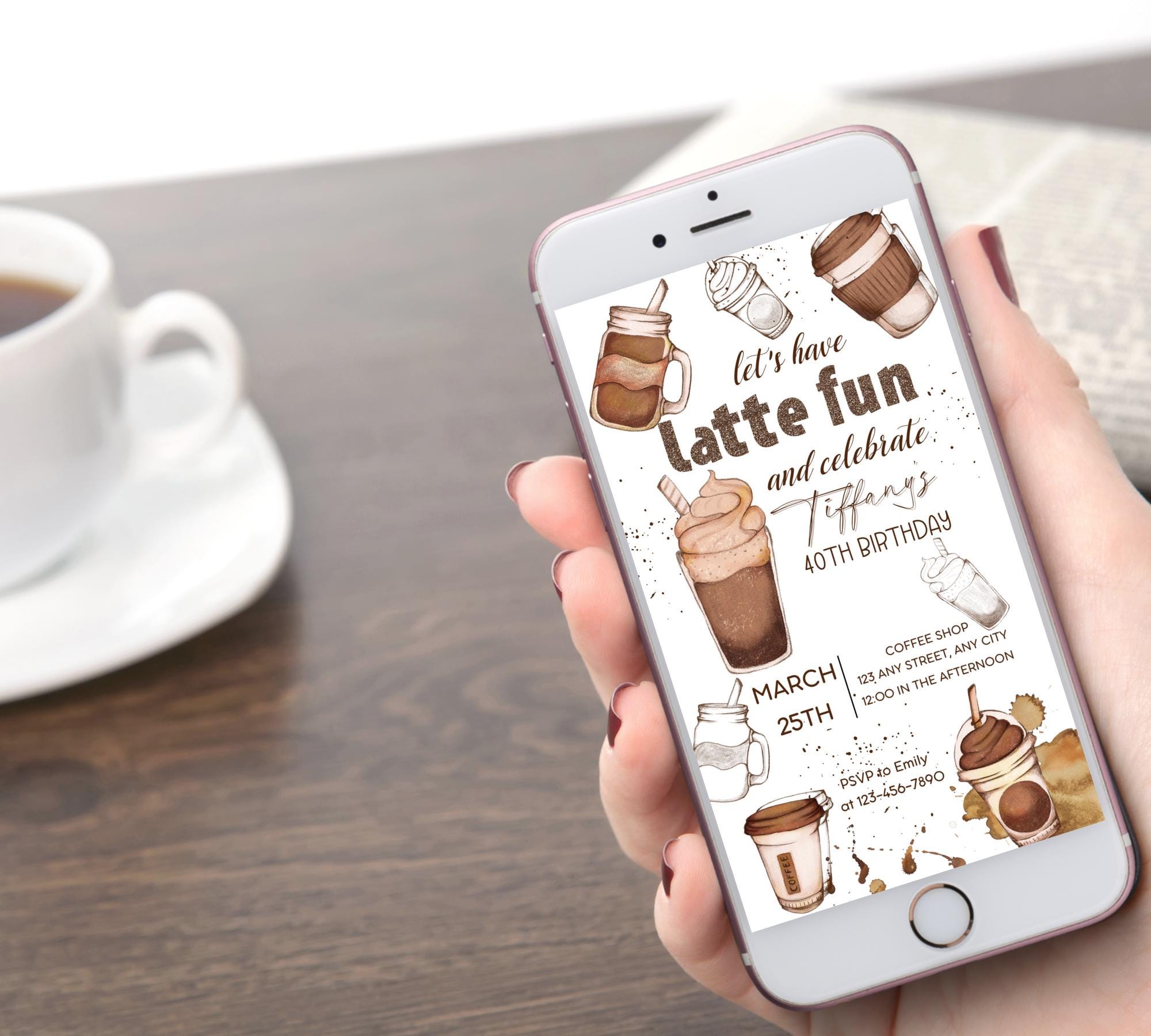 Coffee Birthday Invitation for Woman, Latte Fun Adult Evite, Latte ...
