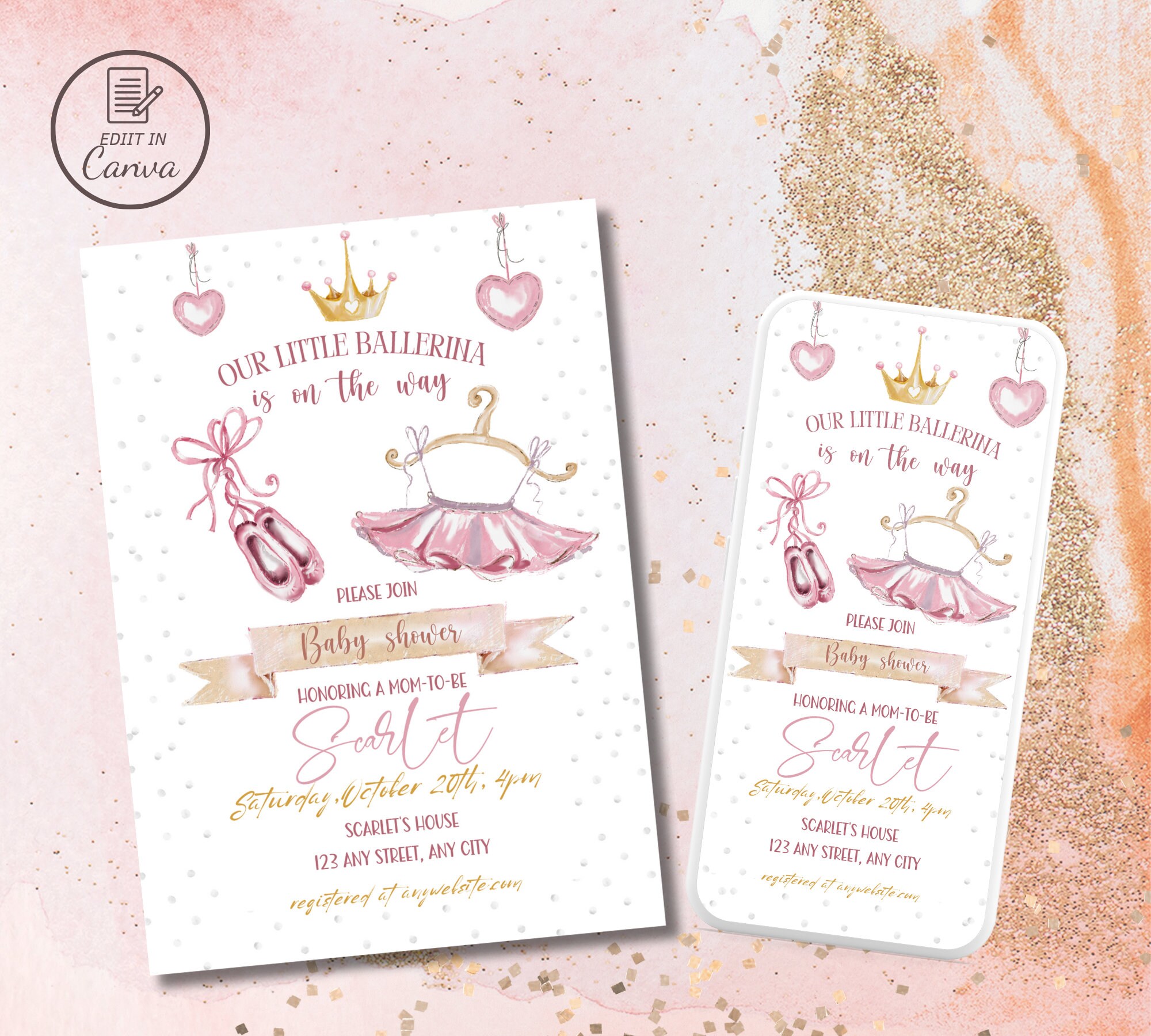 Editable Girl Pointe and Tutu Baby Shower Invitation, Digital Ballerina ...