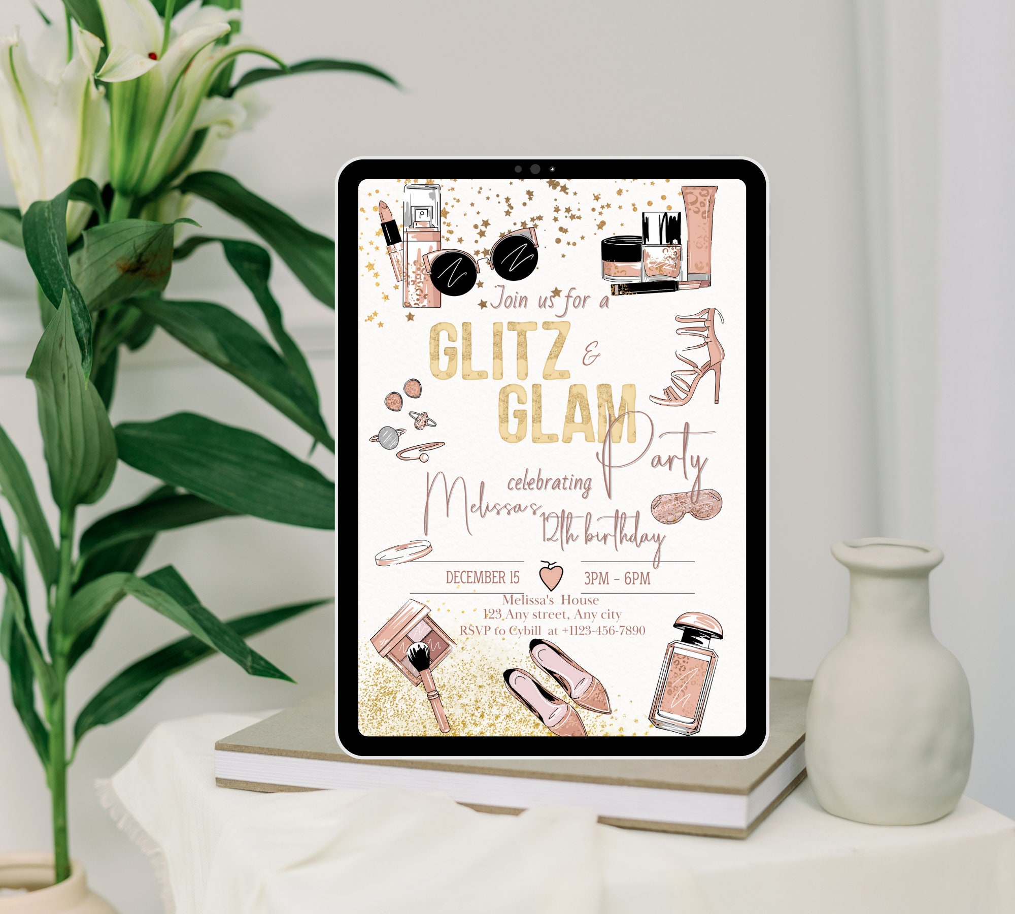 Editable Glitz and Glam Birthday Party Invitation Glamour - Etsy