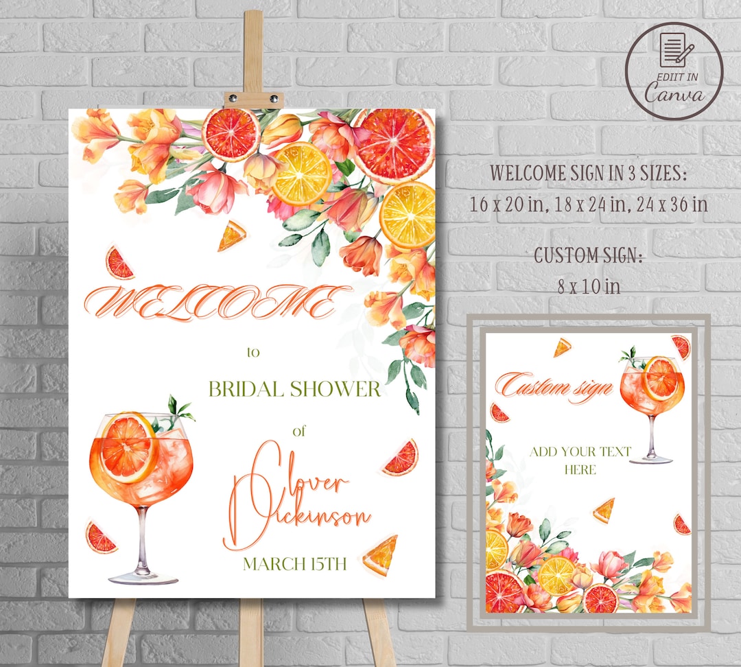 Love at First Spritz Bridal Shower Welcome Custom Sign Templates ...