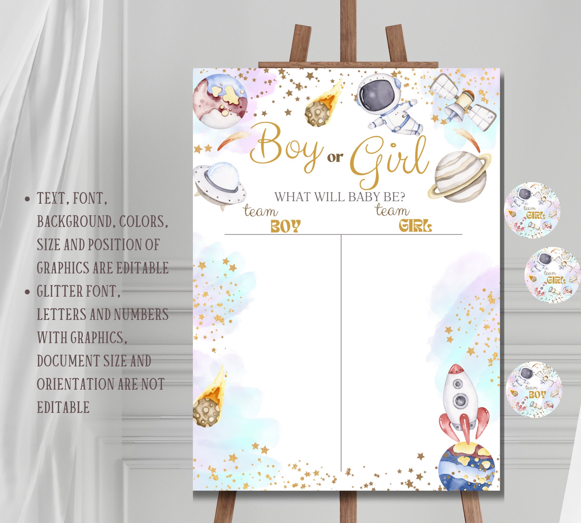 Space Baby Shower Guess Gender Game Poster, Editable Gender Reveal ...