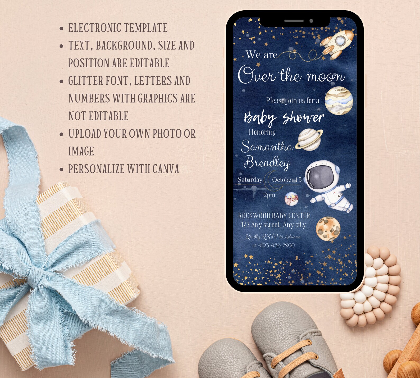Space Boy Baby Shower Invitation Set, Digital Galaxy Baby Shower ...