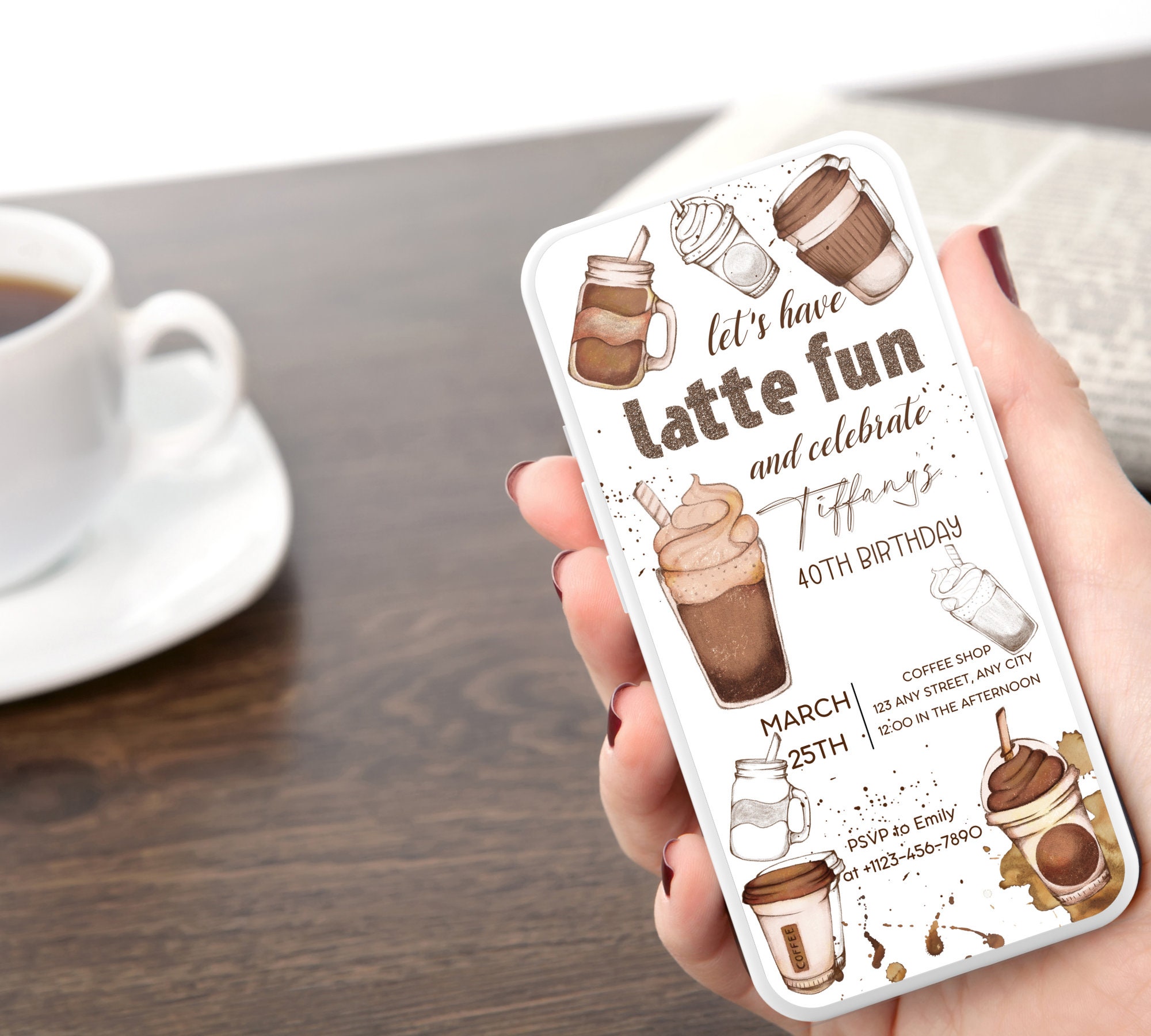 Coffee Birthday Invitation for Woman Latte Fun Adult Evite - Etsy