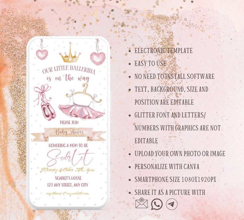 Editable Girl Pointe and Tutu Baby Shower Invitation, Digital Ballerina ...