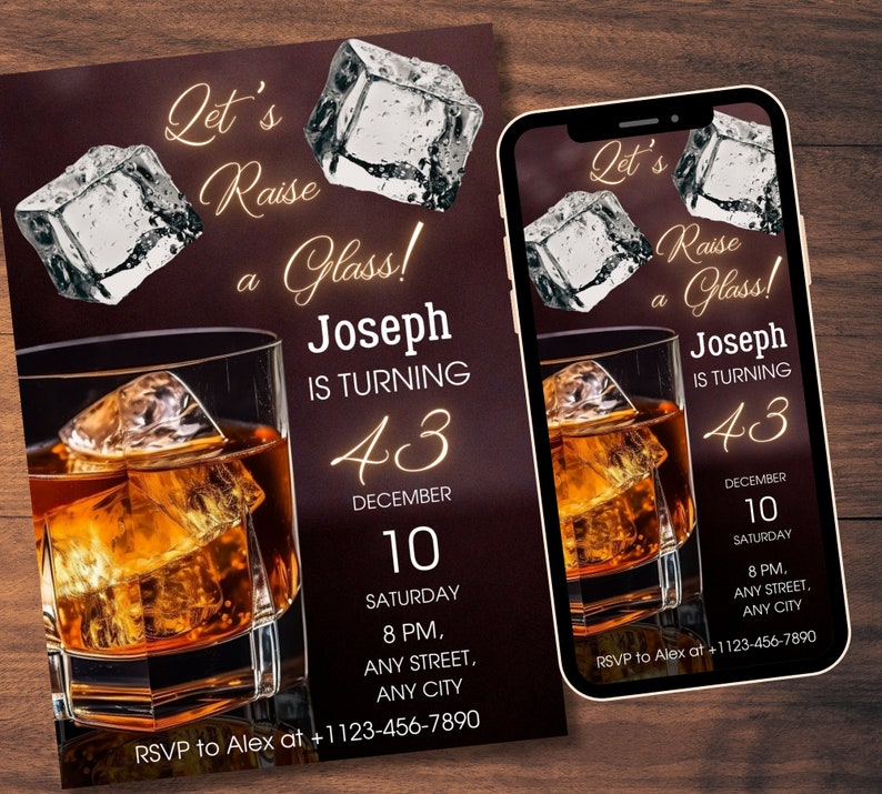 Adult Birthday Party Invitation, Editable Wiskey Cognac Liquor Brandy ...
