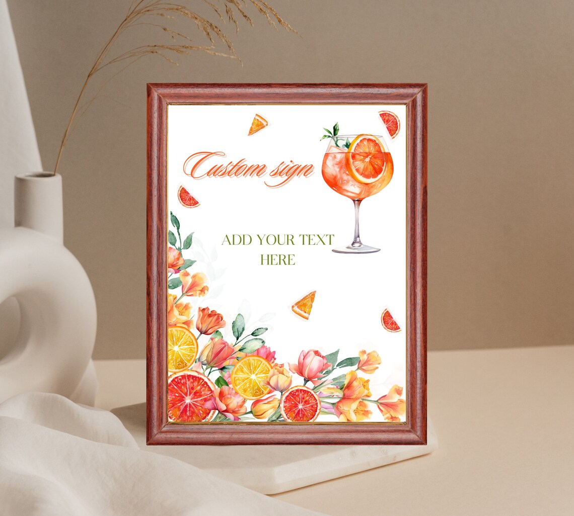 Love at First Spritz Bridal Shower Welcome Custom Sign Templates ...
