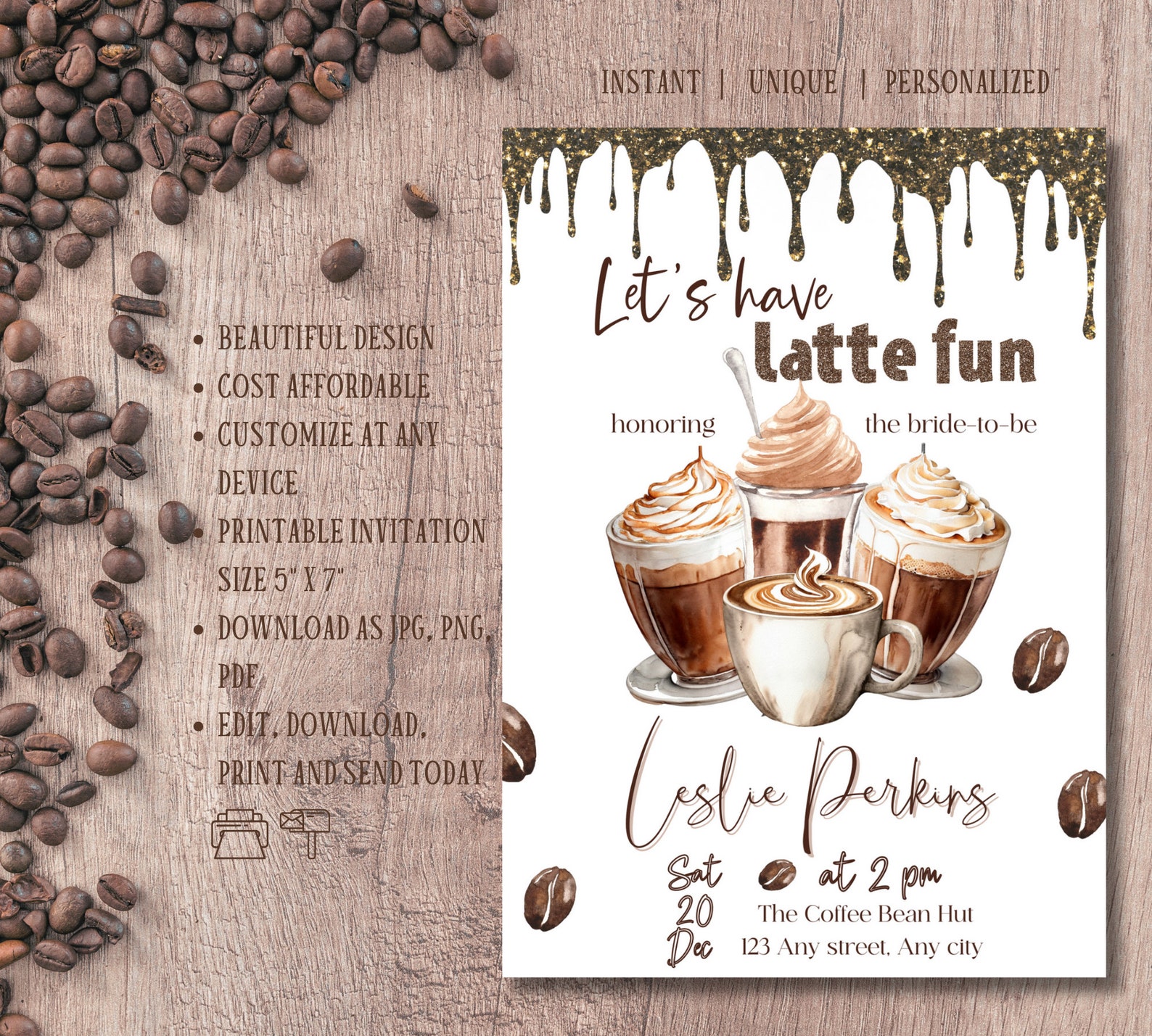 Latte Fun Bridal Shower Invitation, Love is Brewing Bachelorette Party ...