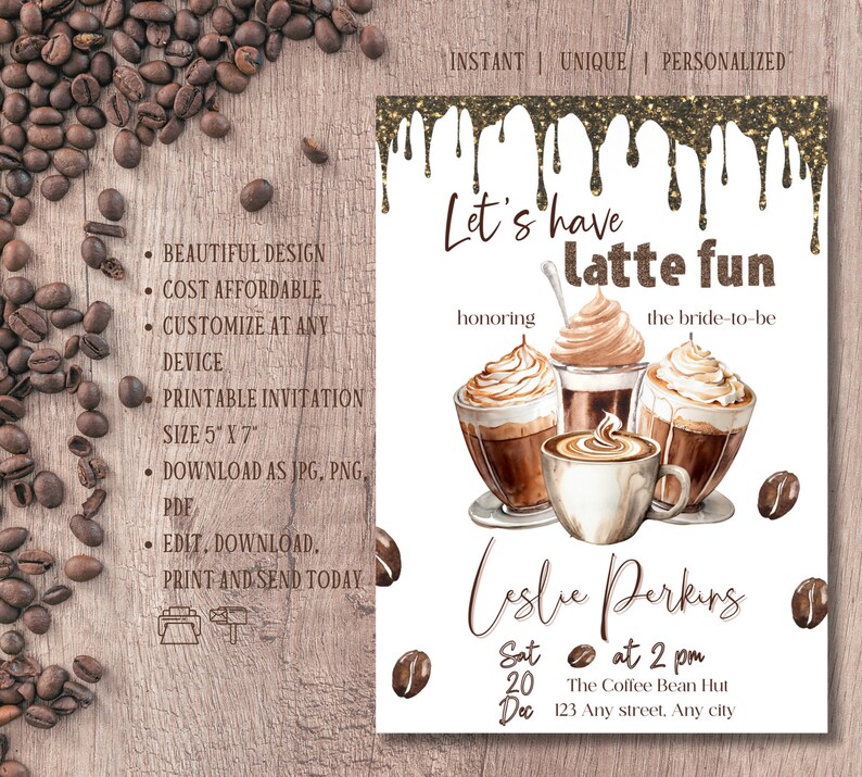 Latte Fun Bridal Shower Invitation, Love is Brewing Bachelorette Party ...
