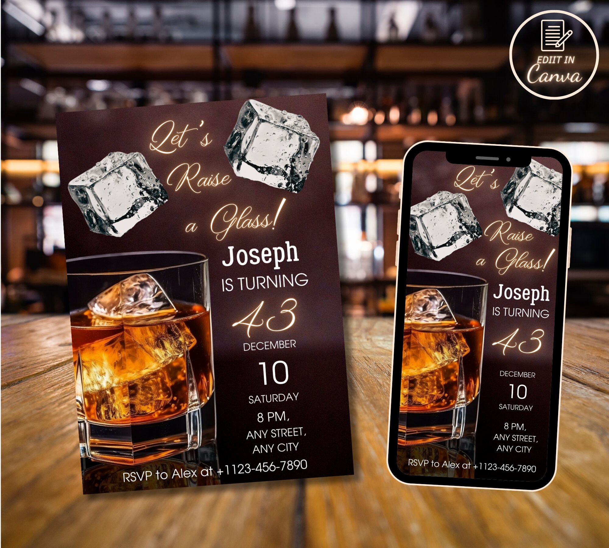 Adult Birthday Party Invitation, Editable Wiskey Cognac Liquor Brandy ...