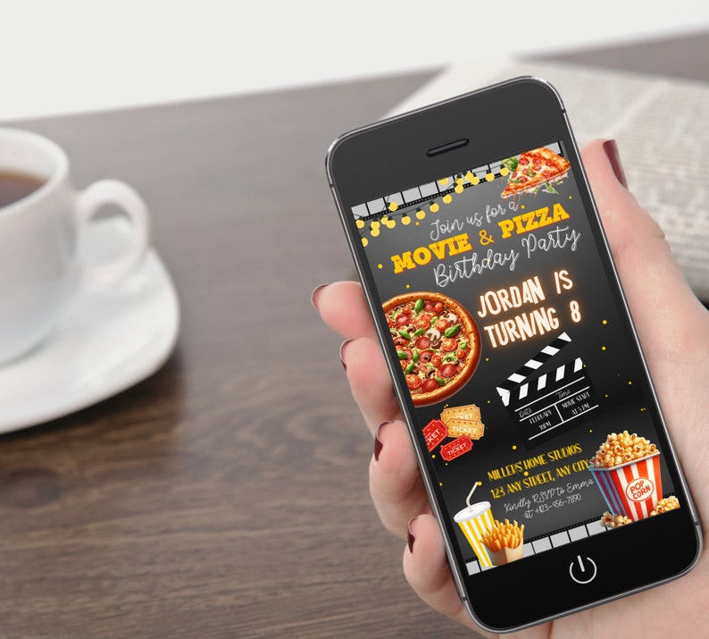 Movie and Pizza Birthday Party Invitation, Editable Cinema Night Bday ...