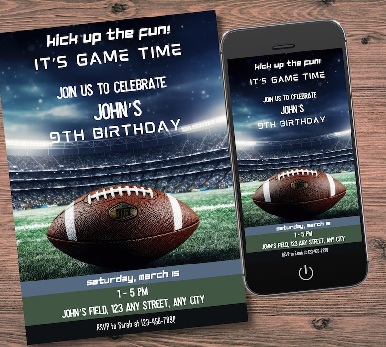Editable Football Birthday Invitation, Printable Sport Games Boys ...