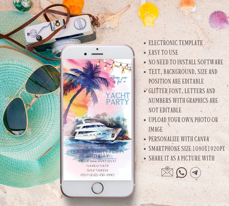 Yacht Birthday Invitation Editable Boat Bday Invite Dirty Forty Party ...