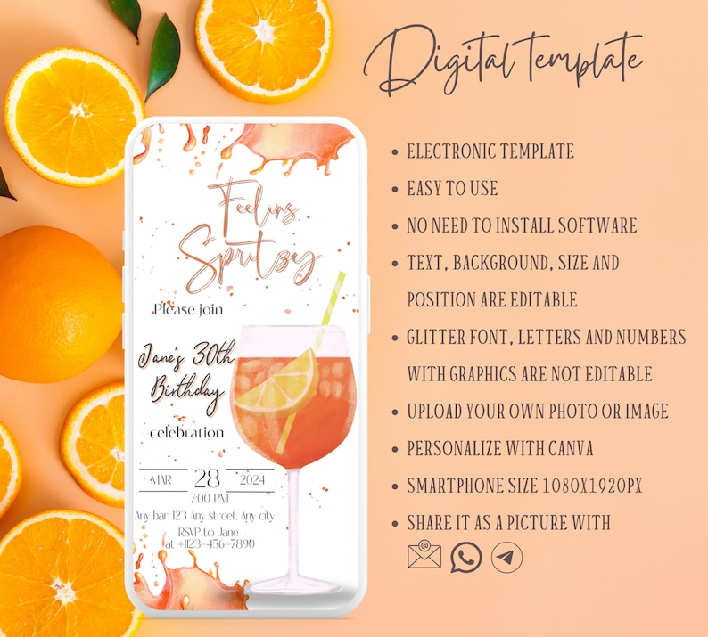 Invitación de cumpleaños de mujer Aperol Spritz, Invitación de ...