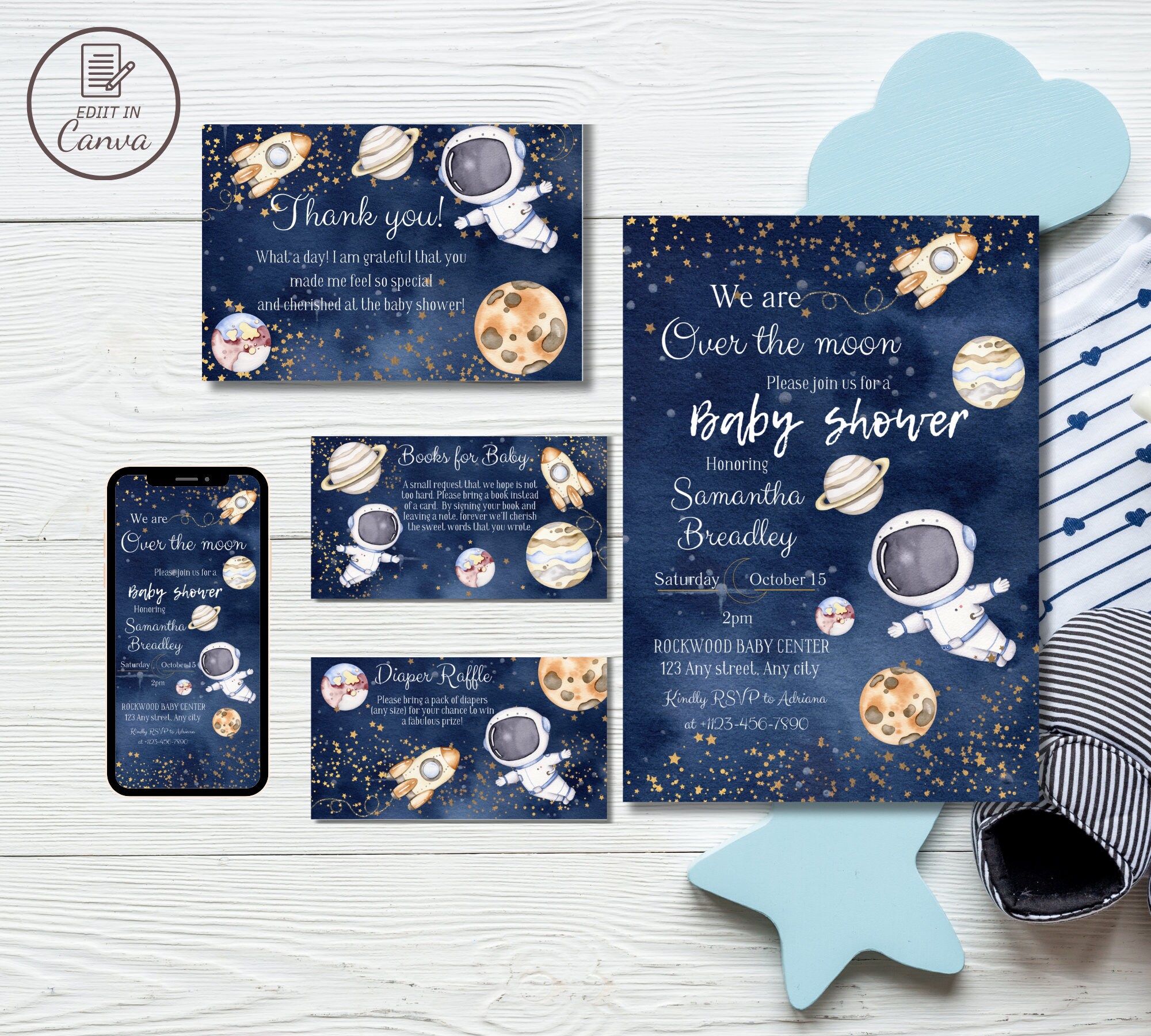 Space Boy Baby Shower Invitation Set, Digital Galaxy Baby Shower ...