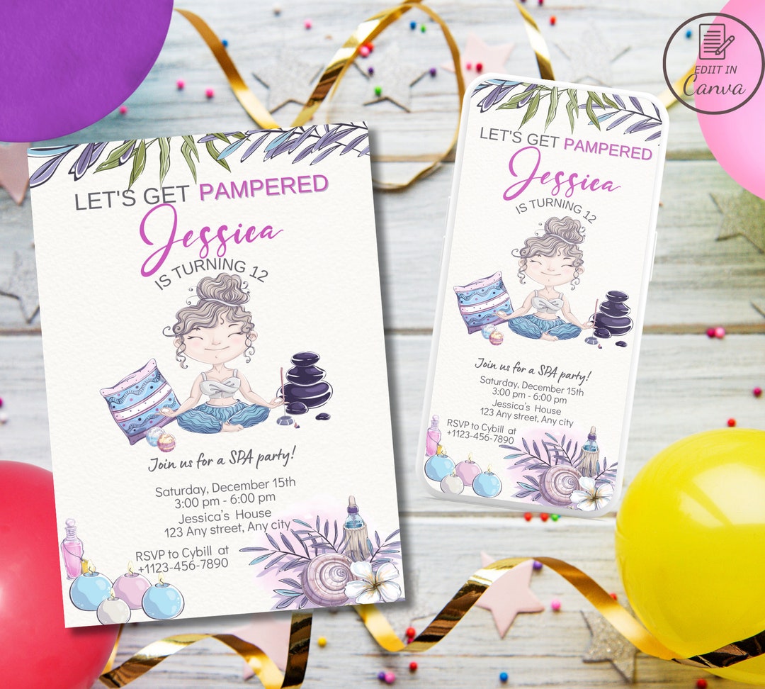 Editable SPA Party Invitation Lets Get Pampered SPA and Yoga - Etsy