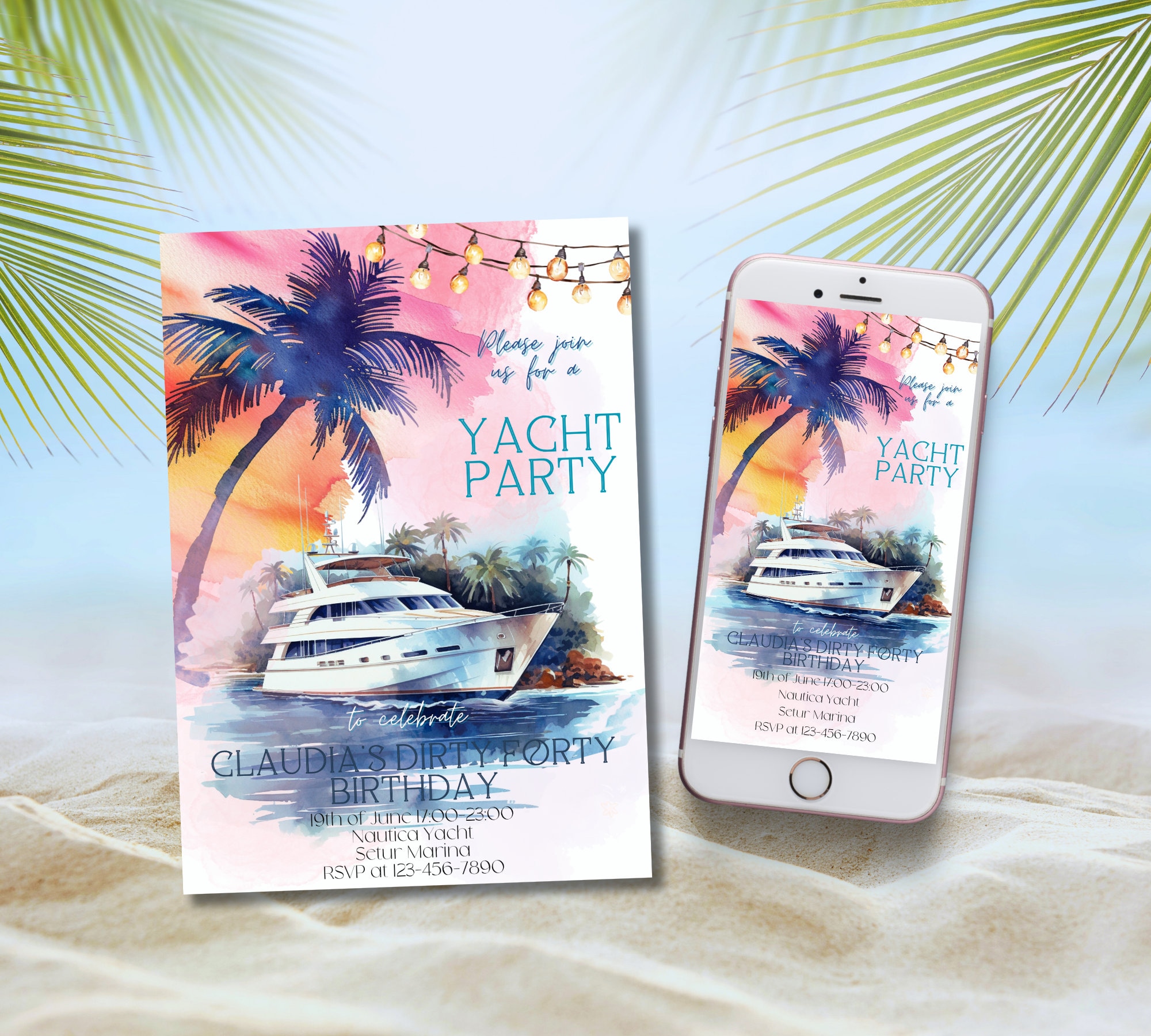 Yacht Birthday Invitation Editable Boat Bday Invite Dirty Forty Party ...