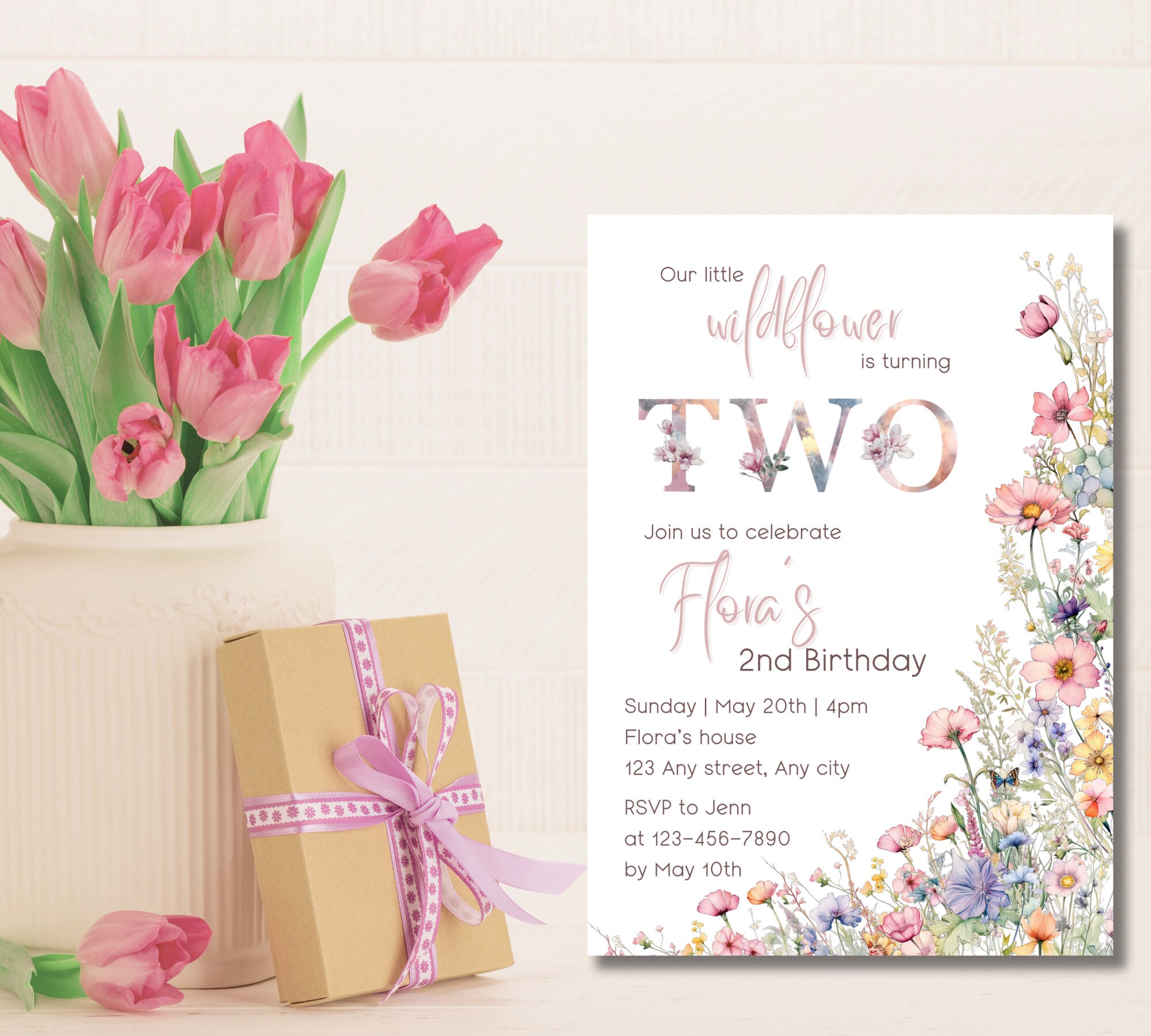 Wildflowers Kid Second Birthday Invitation, Our Little Wild Flower is ...