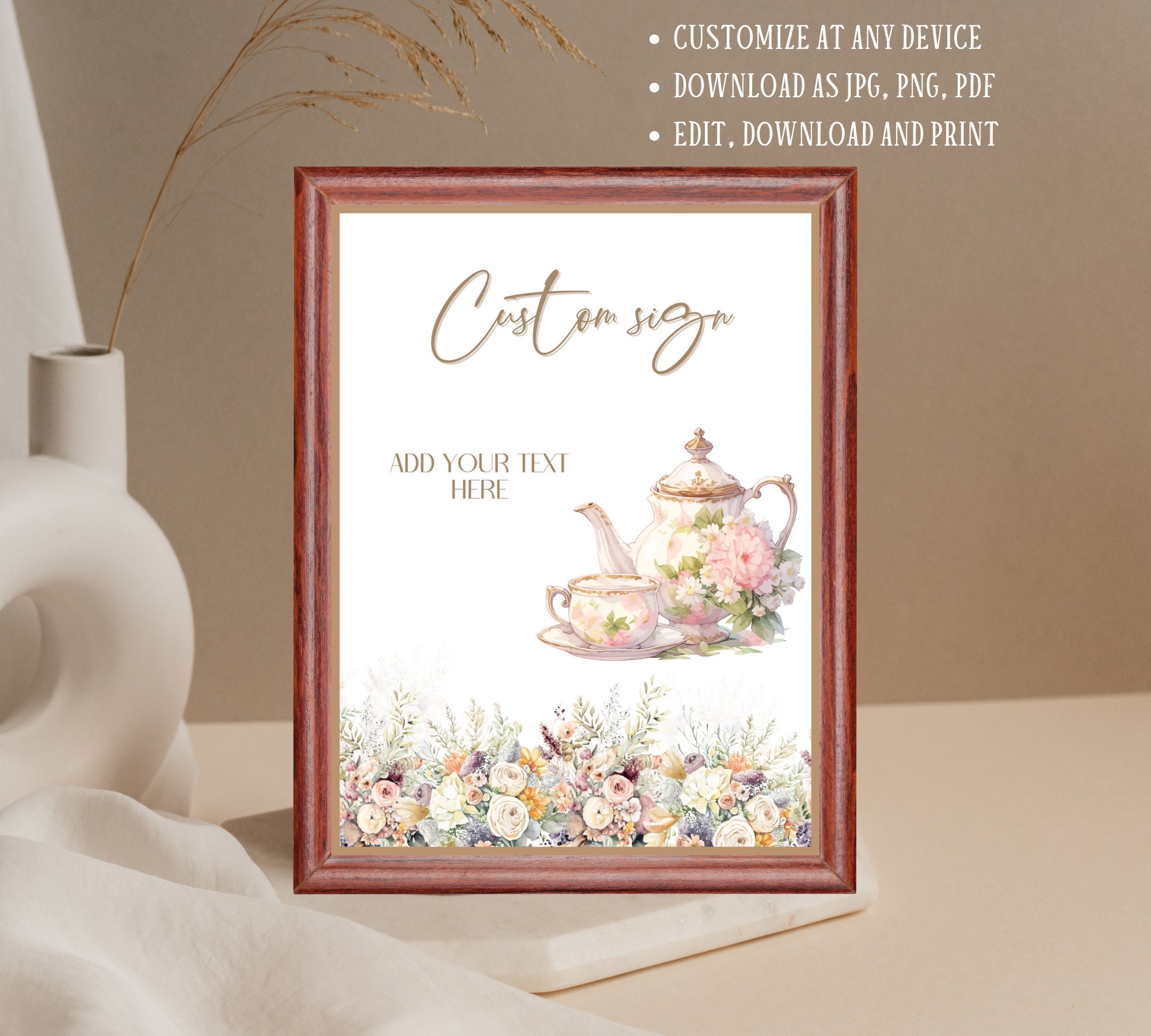 Tea Party Baby Shower Welcome Sign and Custom Sign Templates, Editable ...