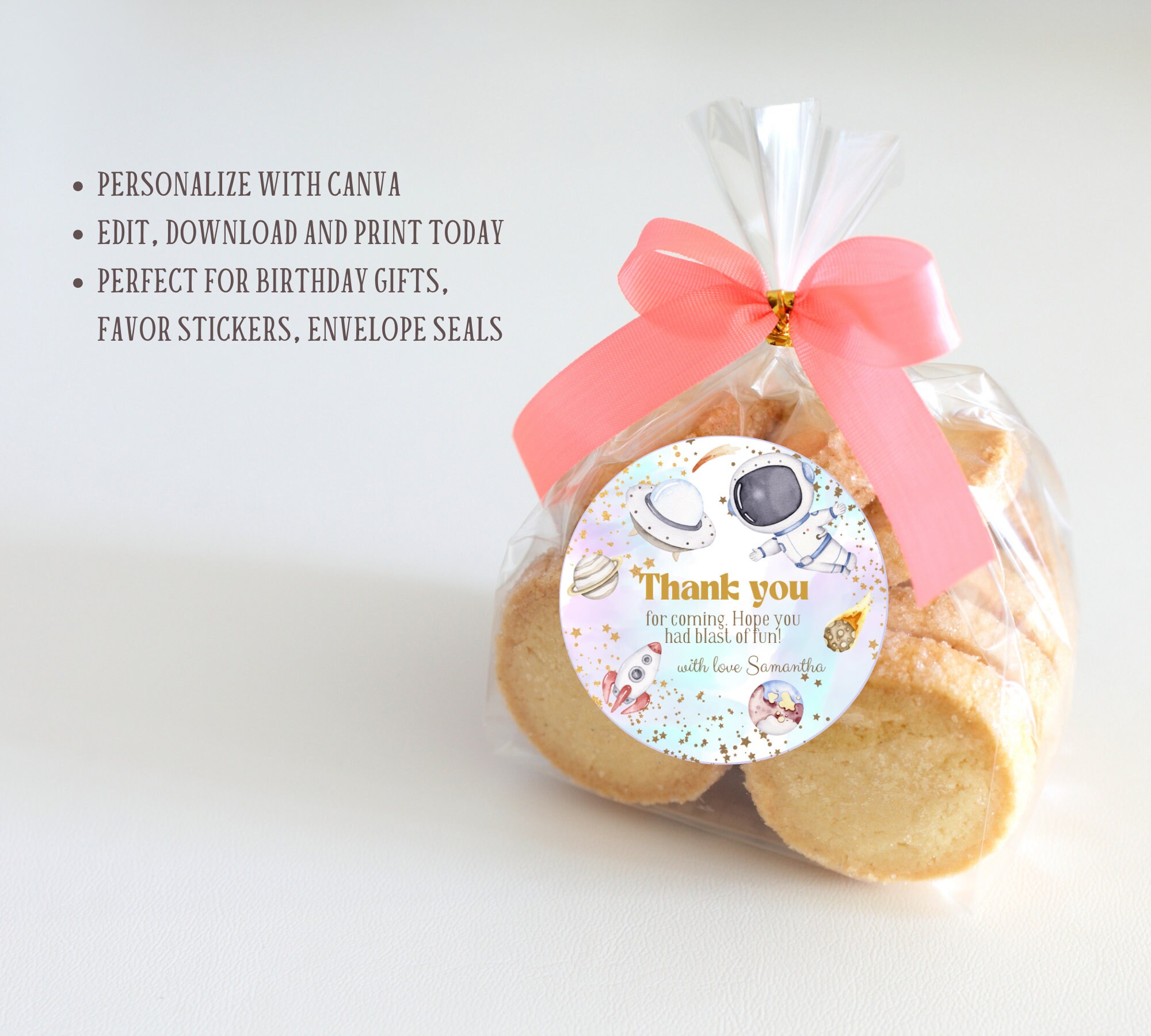 Space Party Thank You Tag Templates, Editable Square and Circle Galaxy ...