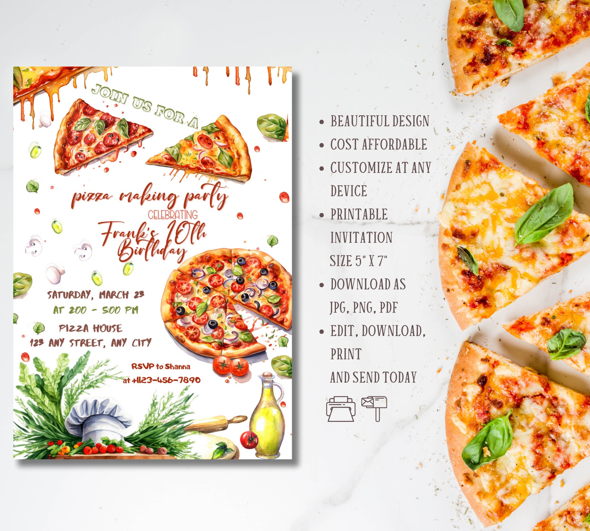 Pizza Making Party Invitation, Editable Pizza Birthday Template, Little ...