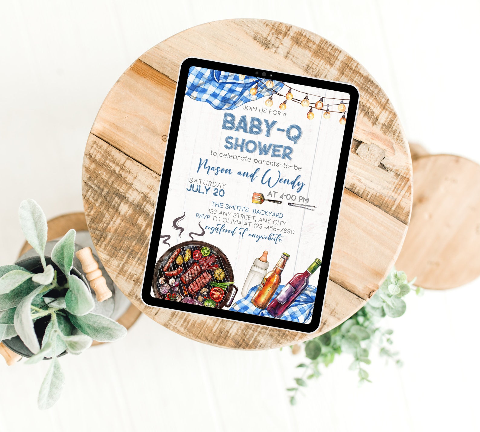 Editable BBQ Baby Shower Invitation, Blue Baby-q Invite, Backyard ...